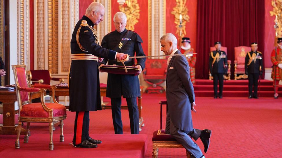 Sir Sadiq Khan formally receives his knighthood from King Charles - BBC ...