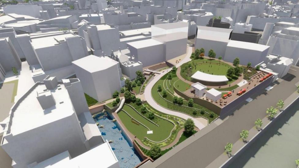 River Sheaf opened up next to Sheffield Castle site - BBC News