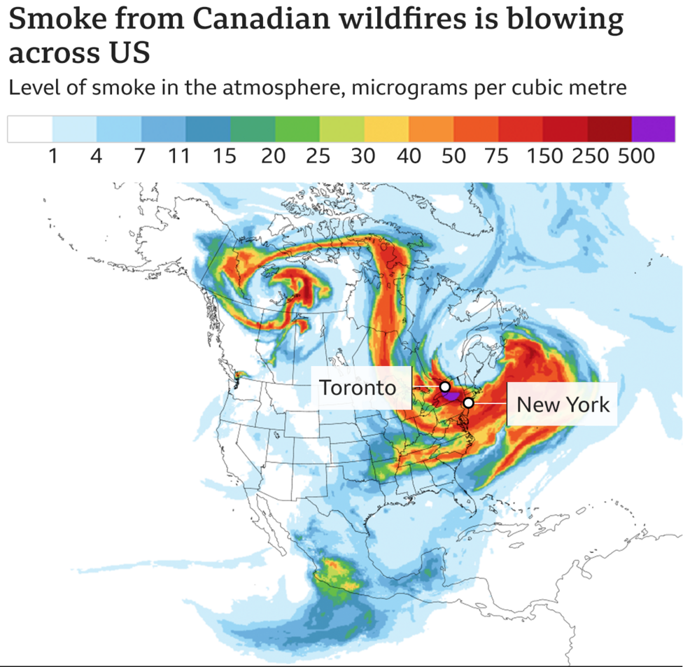 Canada wildfires: US East Coast sees worst air quality in years - BBC News