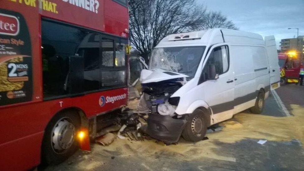 Bus and van crash in Leyton sees seven in hospital - BBC News