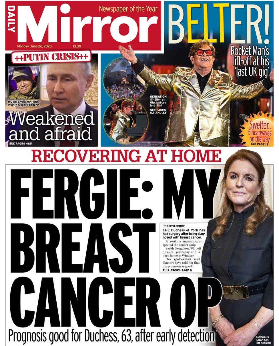 'Fergie cancer battle' and 'Elton bids farewell' - BBC News