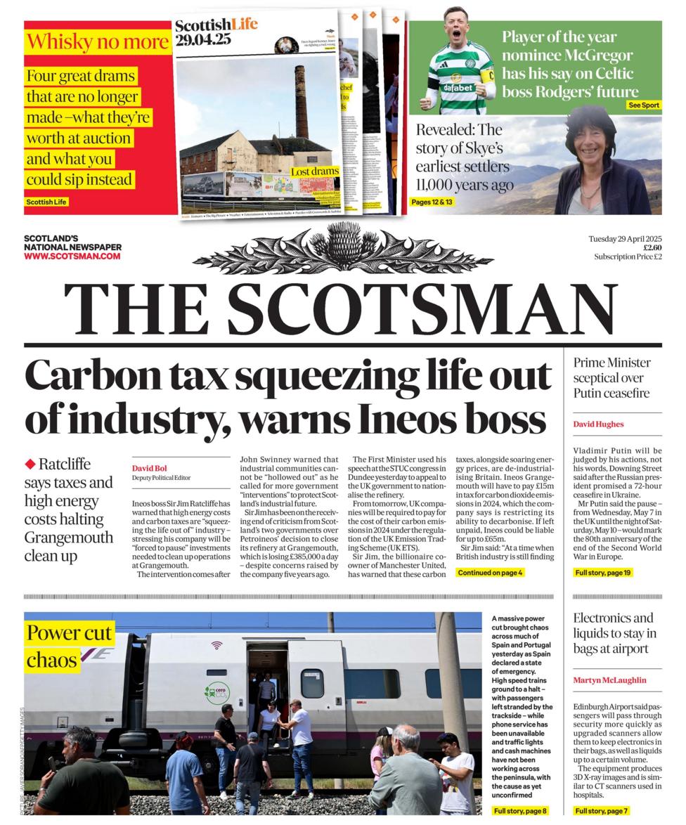 Scotland's papers: Spain blackout chaos and gender apology demand - BBC ...