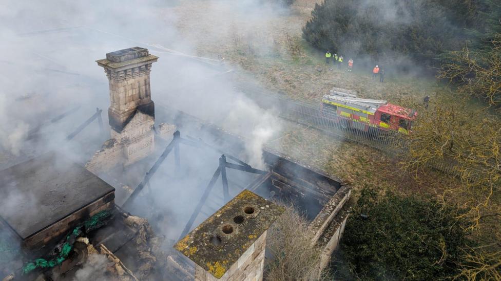 Overstone Hall fire destroys roof of Grade II-listed stately home - BBC ...