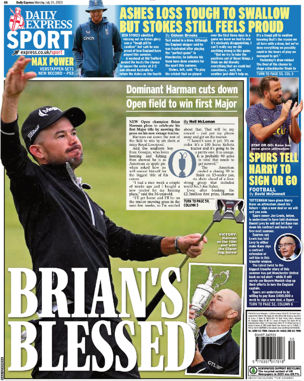 Monday's back pages - BBC Sport