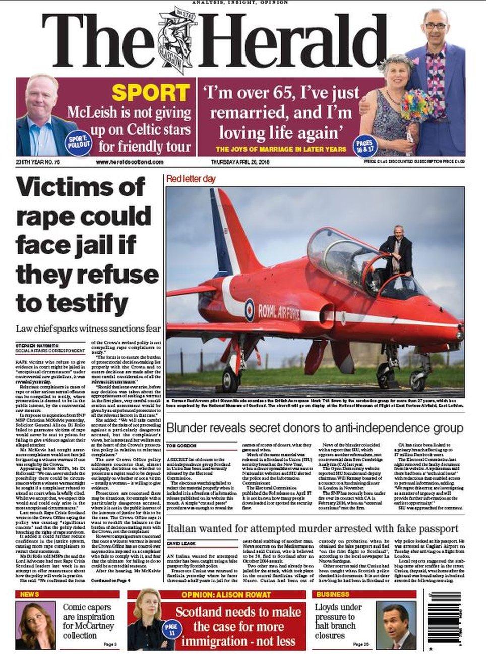 The papers:' Rape victims could face jail' if they don't testify - BBC News