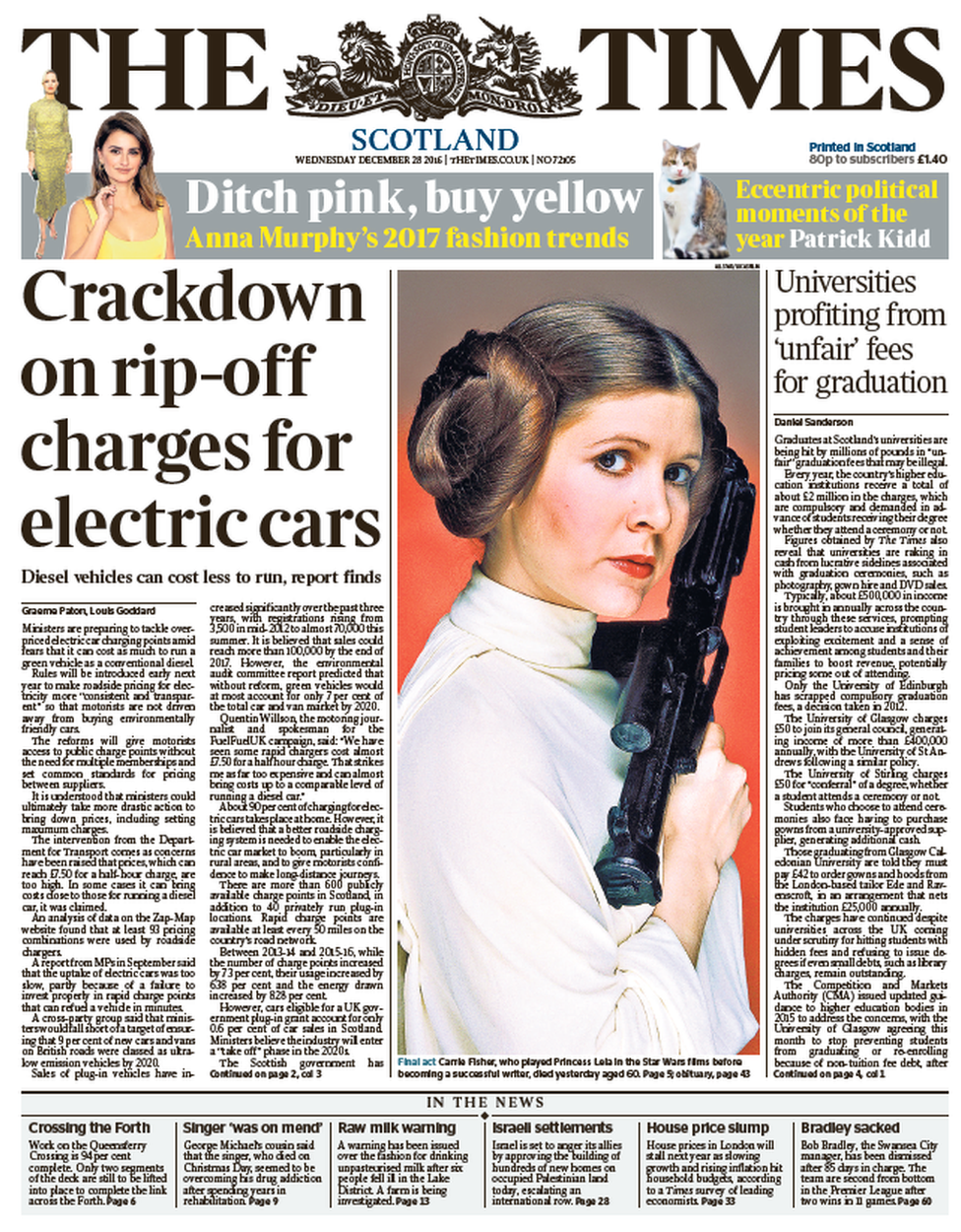 Scotland's papers: Carrie Fisher tributes and school standards - BBC News