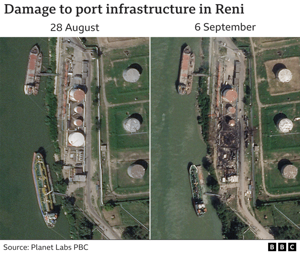 Satellite images reveal damage to Ukraine grain ports - BBC News