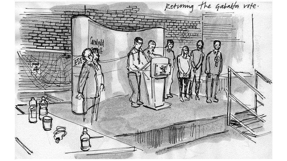 Local election: Drawings capture tense wait for candidates - BBC News