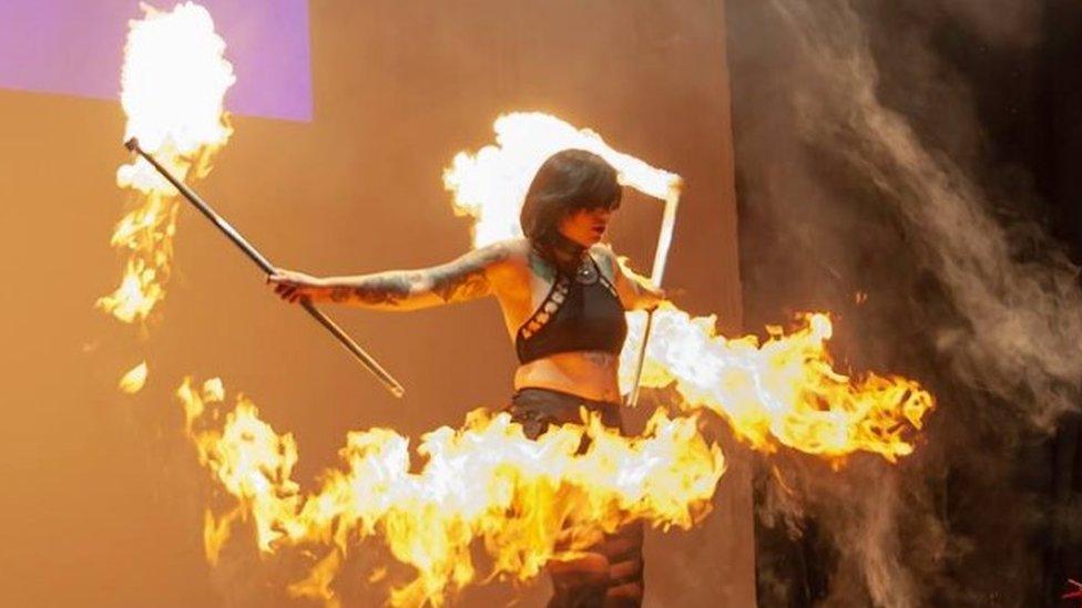 NHS fire-eater 'stable' after talent show accident - BBC News