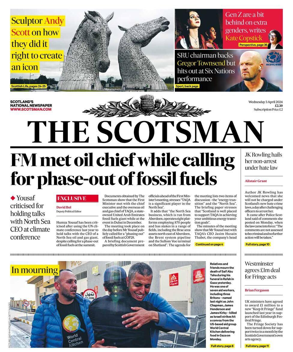Scotland's papers: FM's oil boss meeting and aid death anger - BBC News