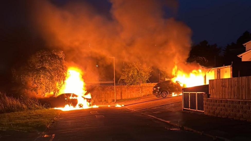 Barry: Van explodes as five vehicles set ablaze in arson attacks - BBC News