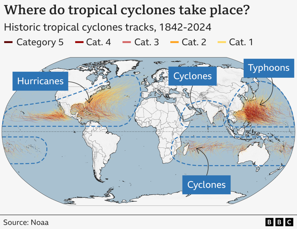 How climate change affects hurricanes, typhoons and cyclones - BBC News