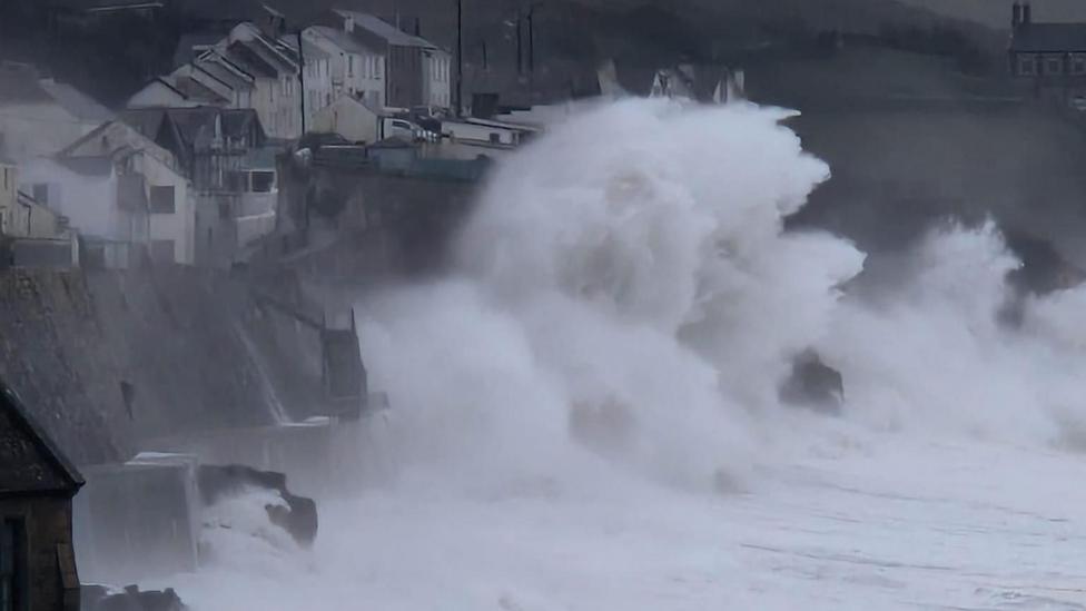Storm Kathleen created large waves across the Cornwall coast - BBC News