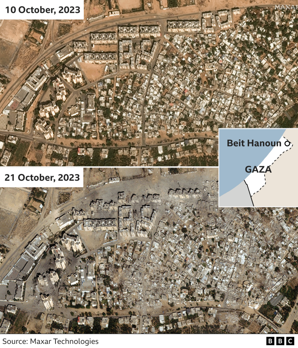 Gaza before and after: Satellite images show destruction - BBC News
