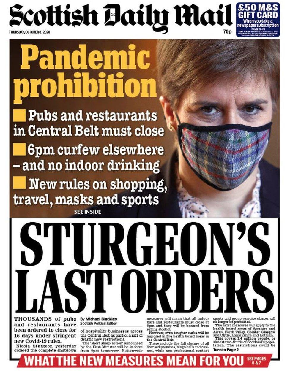 Scotland's papers: 'Pandemic prohibition' as FM calls 'last orders ...