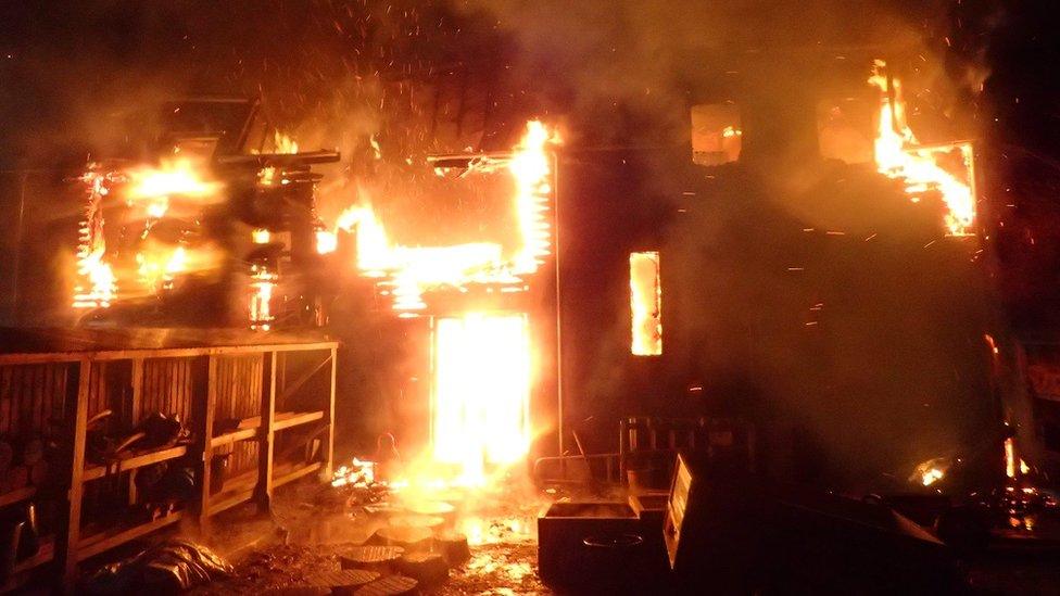 Denny house destroyed after fire rips through roof - BBC News