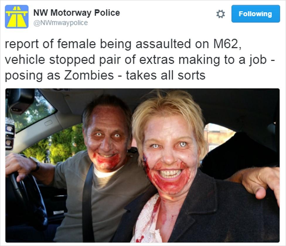 Zombies stopped by motorway police in Warrington - BBC News