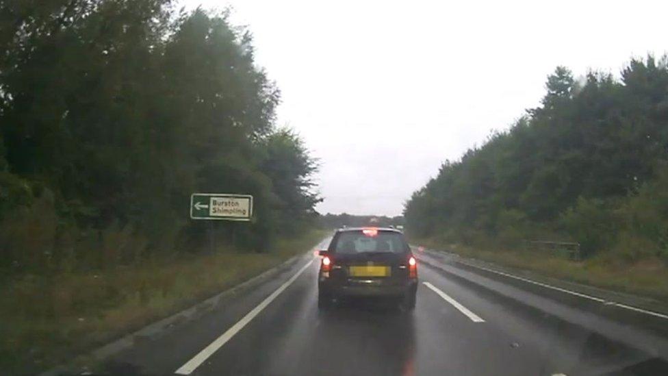 Dashcam footage of car ramming on A140 reviewed - BBC News