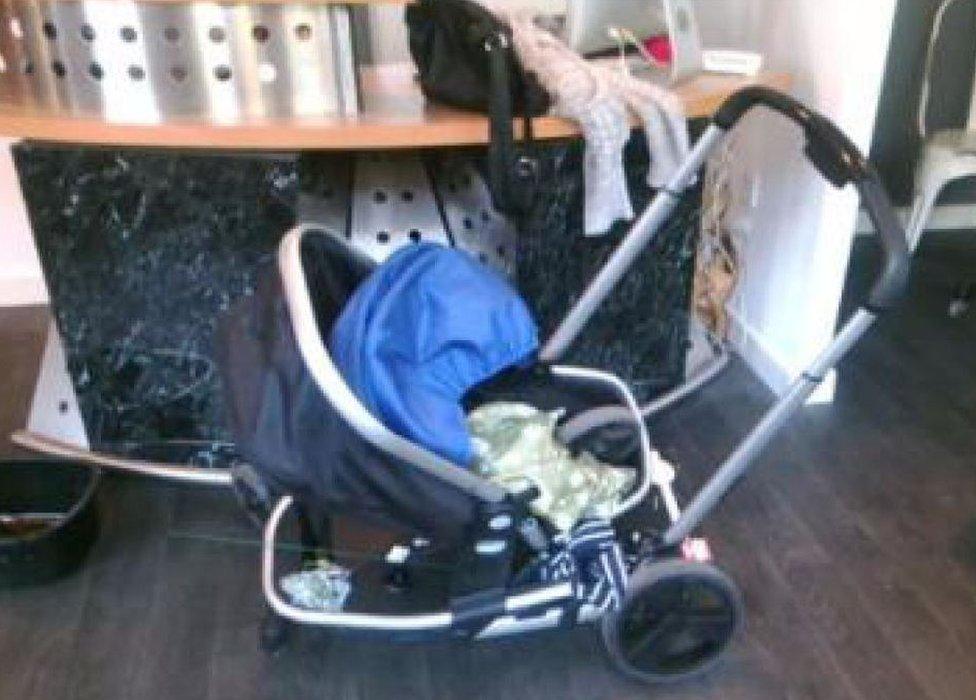 Sign fell on baby's pram in Newport due to fault - BBC News
