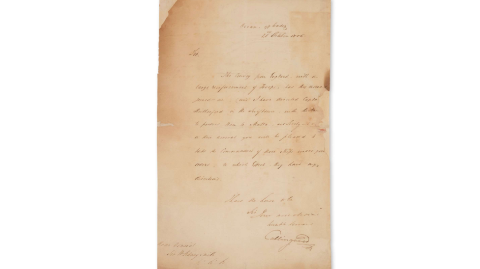Lord Collingwood's post-Battle of Trafalgar letter sells at auction ...