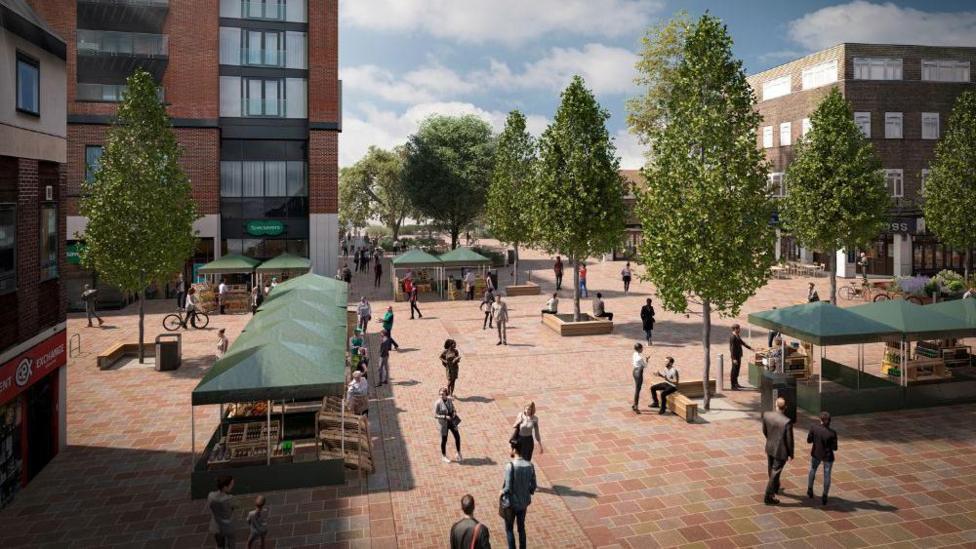 Horsham town centre redesign plans unveiled by council - BBC News