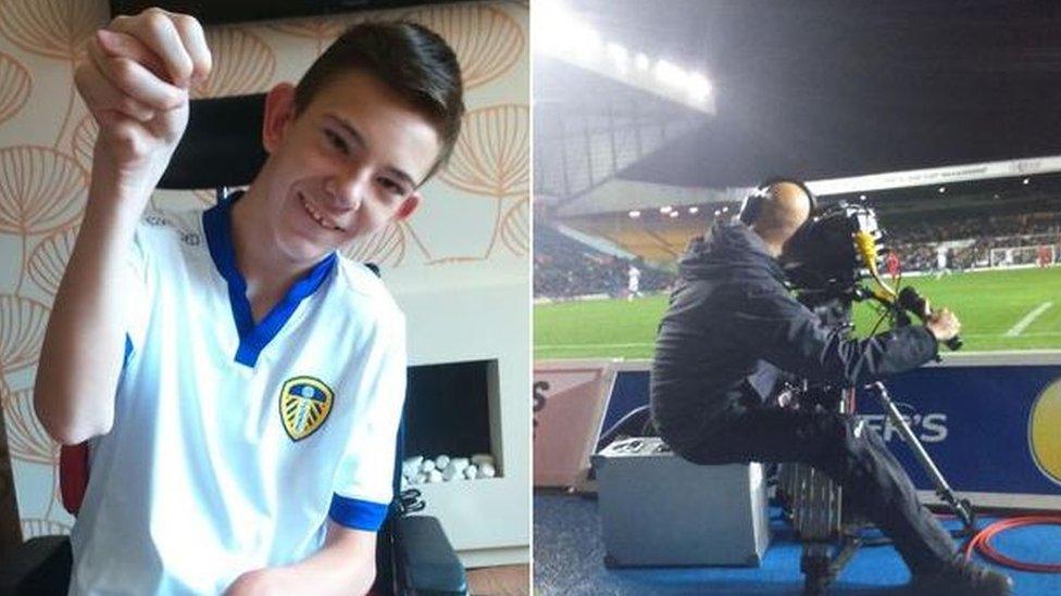 Leeds United fan's view of the game blocked by cameraman - BBC News