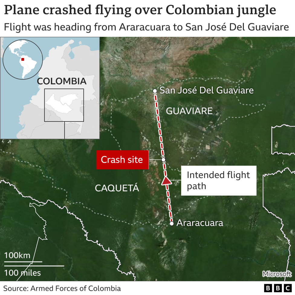 Mapping the search for Colombia's plane crash children - BBC News