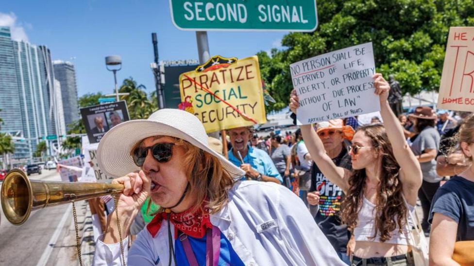 Thousands across the US protest Trump, again - BBC News
