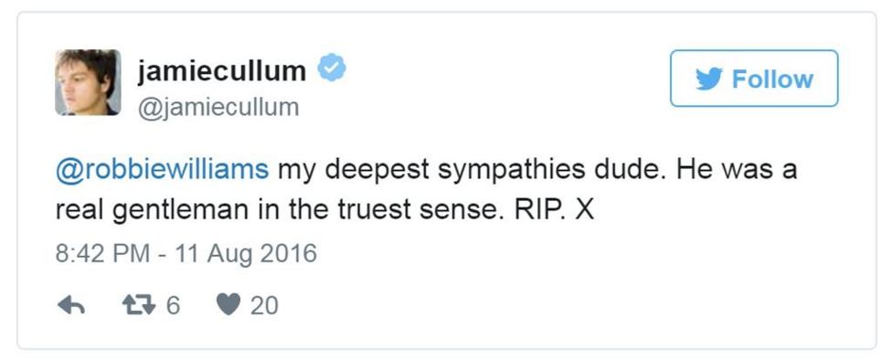 Robbie Williams pays tribute to manager David Enthoven - BBC News