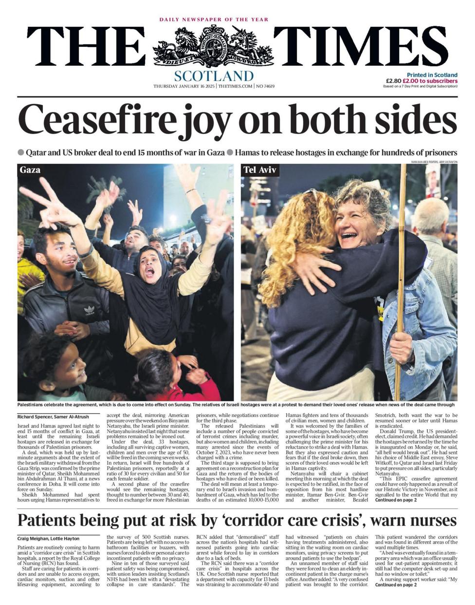 Scotland's papers: Ceasefire agreed and missing sisters latest - BBC News