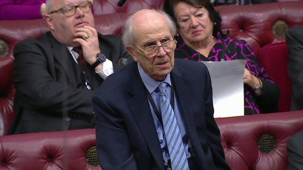 Lord Tebbit reprimanded by Lords chief whip for interruption - BBC News