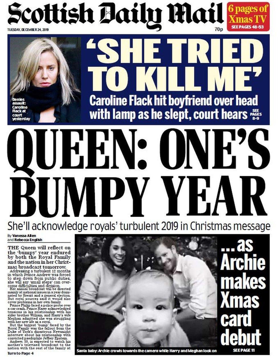 Scotland's papers: Queen's 'bumpy year' and Flack assault charge - BBC News