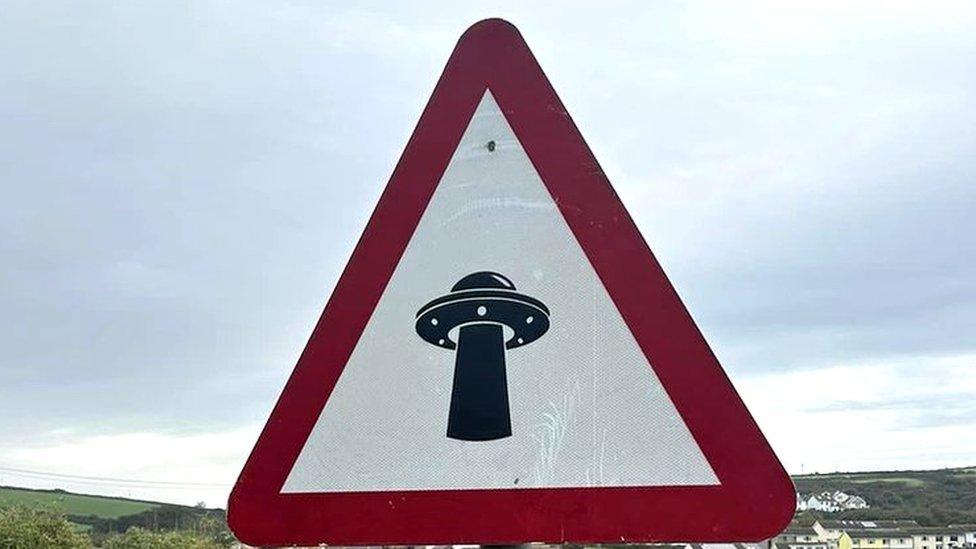 UFO sign in Spielberg Netflix series village Broad Haven - BBC News