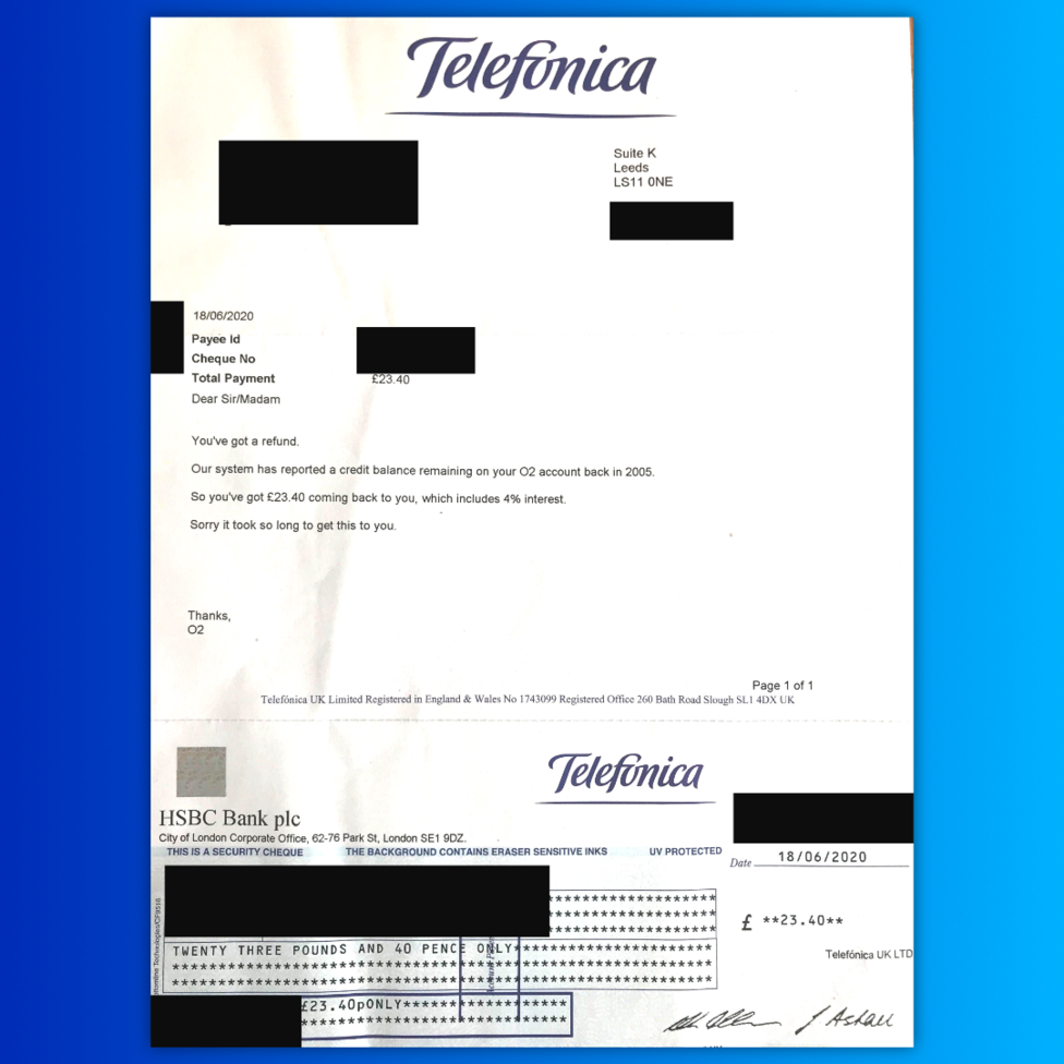 O2 sends surprise refund cheques after 15 years - BBC News