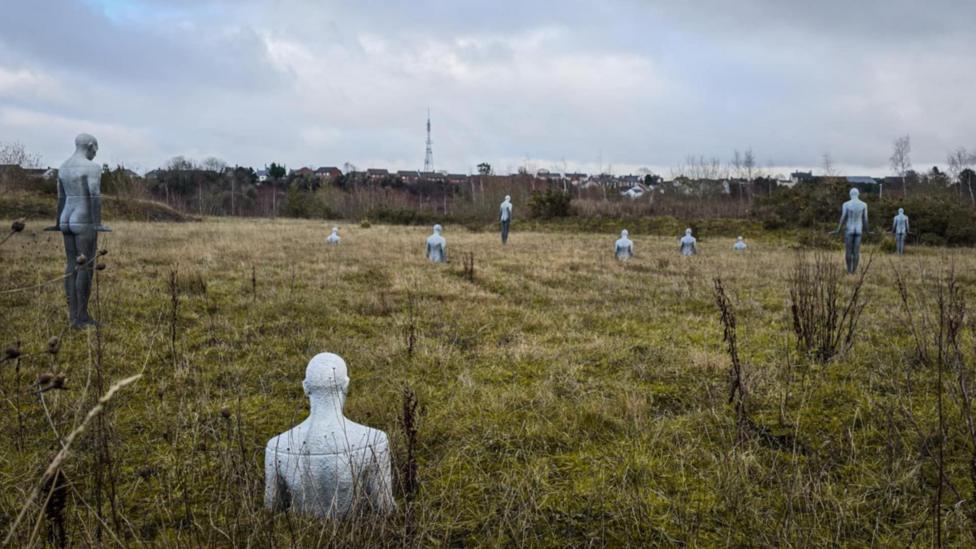 Wrexham: 'Creepy' sculptures appear near former Brymbo Steelworks - BBC ...
