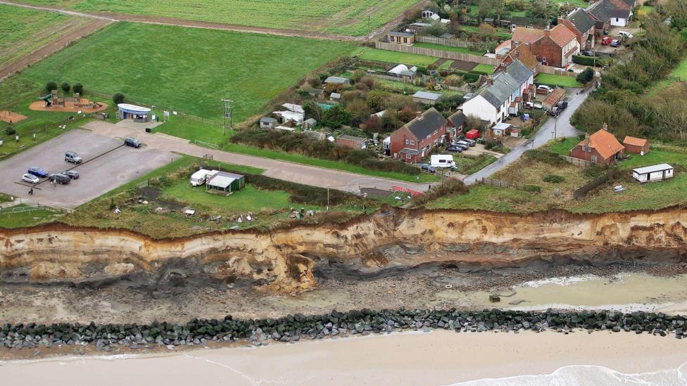 Happisburgh Beach Road car park just metres from cliff edge - BBC News