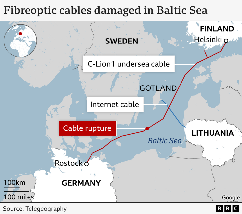 Germany suspects sabotage over severed undersea cables in Baltic - BBC News