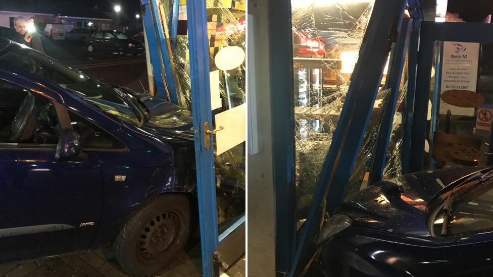 Car crashes into Peterborough Papa Luigi pizza takeaway - BBC News