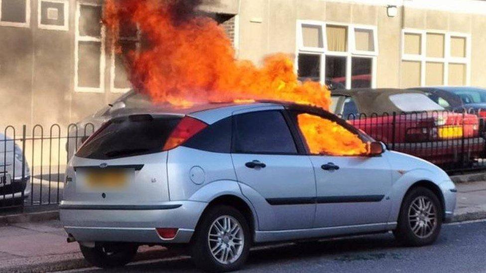 Plymouth 'hero' pair stop runaway flaming car - BBC News