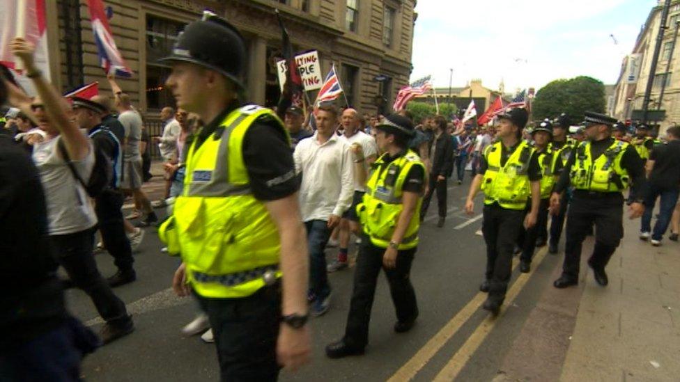 Three arrested over Leeds far right and counter-protester rally - BBC News