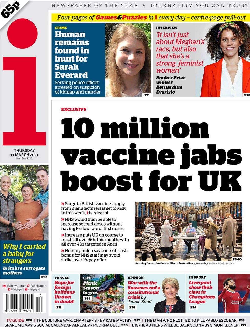 Newspaper headlines: Sarah Everard case and 'fury' over nurses' pay ...