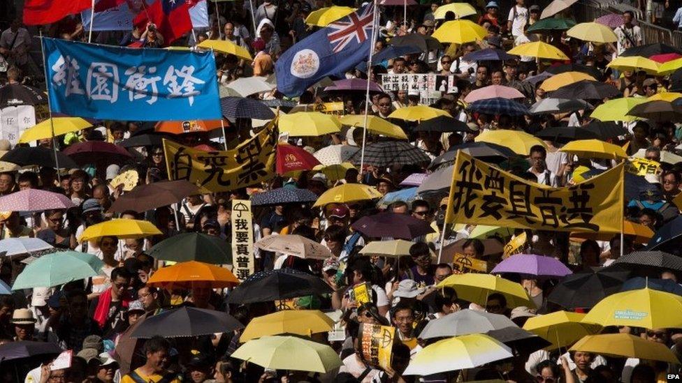 Hong Kong: Thousands attend anniversary democracy rally - BBC News
