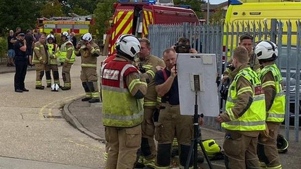 Witham industrial building blaze put out by 12 fire crews - BBC News
