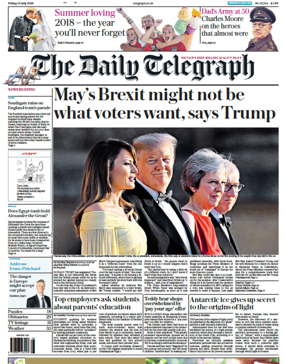 The papers: Trump wades into Brexit row - BBC News