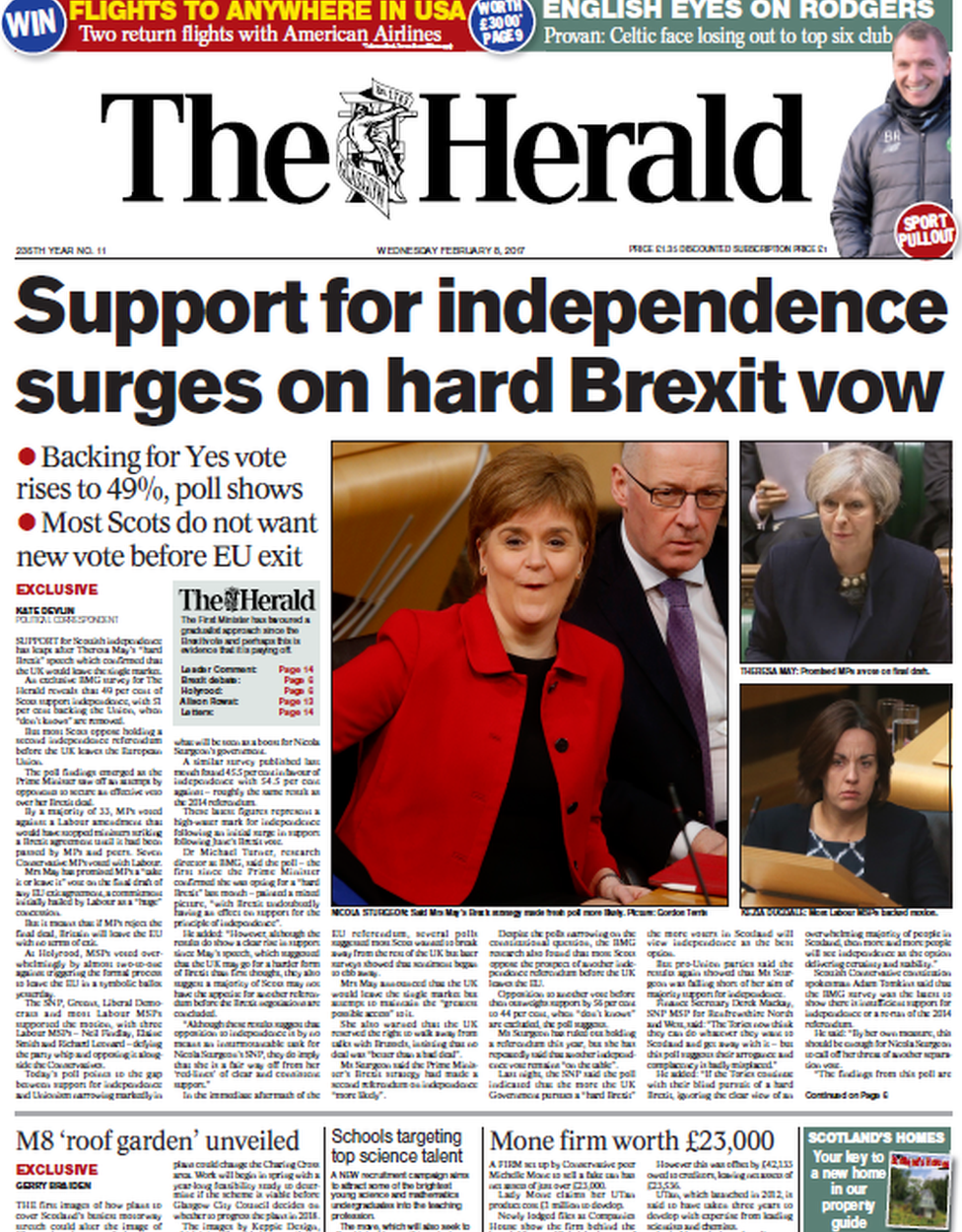 Scotland's papers: Article 50 vote and 'thinner blue line' - BBC News