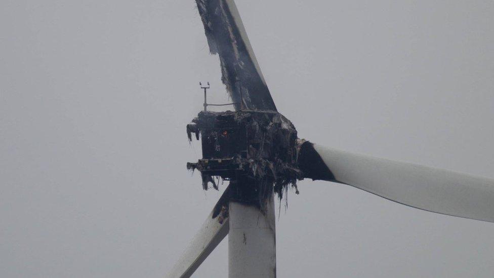 Doddington wind turbine fire follows storms - BBC News