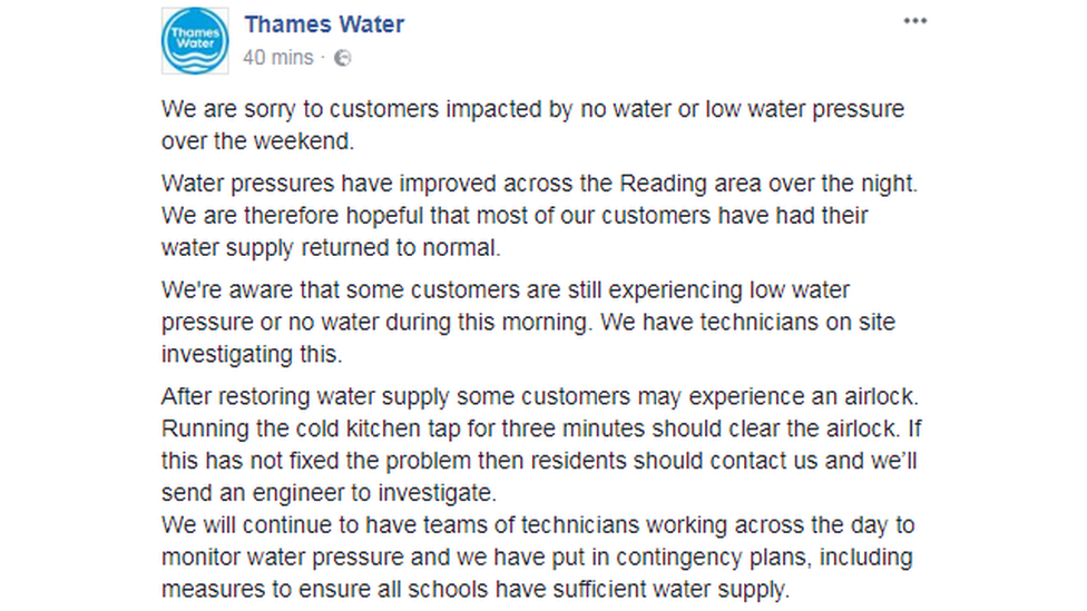 Thousands without water after Reading pump failures - BBC News