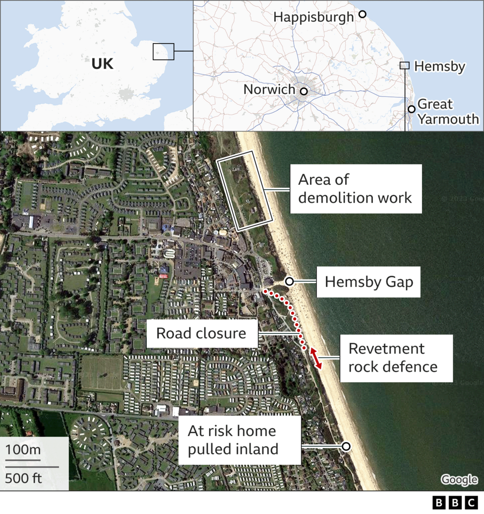 Rock defence work starts on erosion-hit Hemsby coast - BBC News
