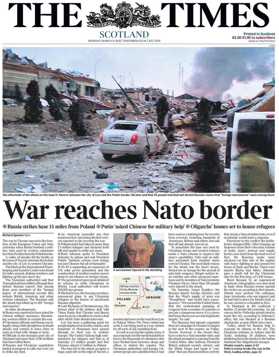 Scotland's papers: Ukraine war creeps west and food shortages warning ...