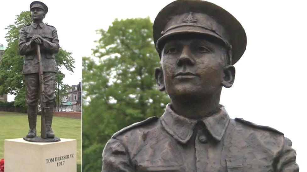 WW1 soldier Tom Dresser statue's Middlesbrough unveiling - BBC News